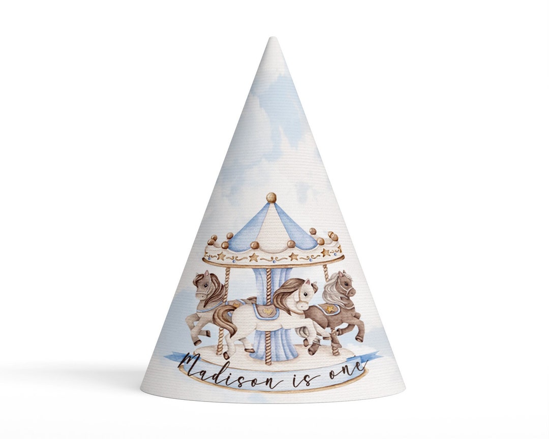 Personalised Carousel Horse Birthday Theme Party Hats-pack of 10-add a ...