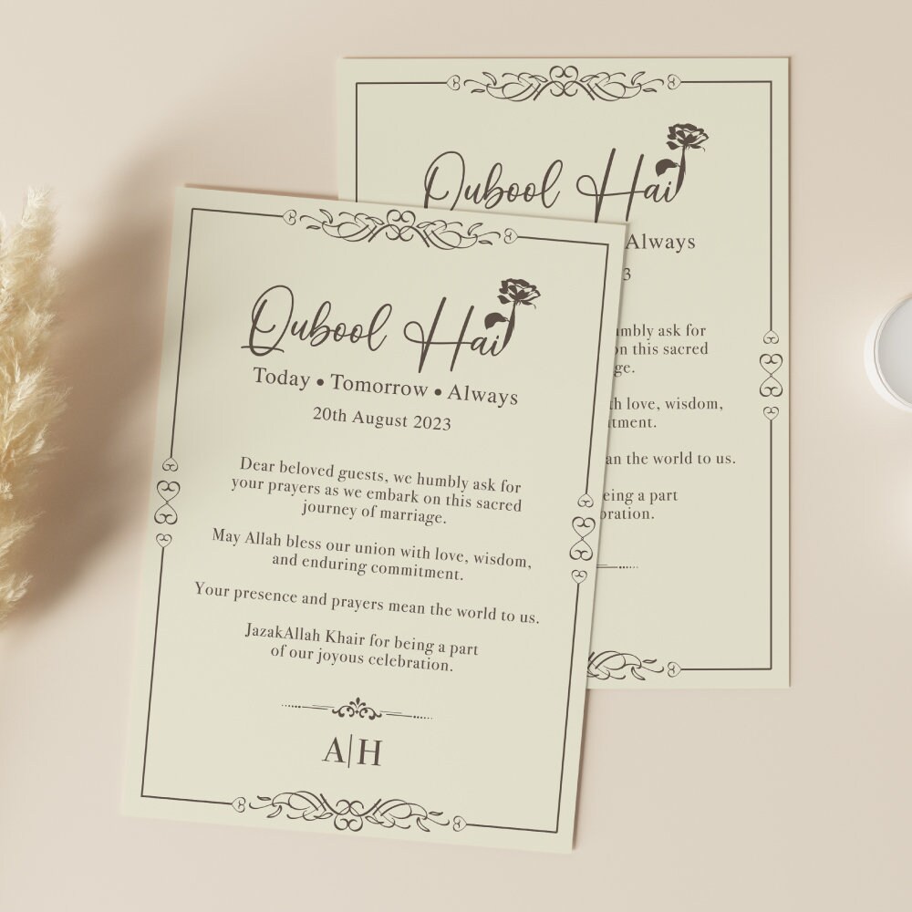 A6 Nikkah Duaa Cards Nikkah Favour Nikkah Stationery Standard & Luxury ...