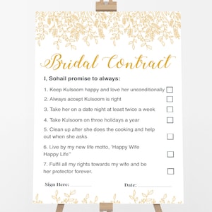 Wedding Contract Sign Bridal Party Signage Personalised Marriage ...