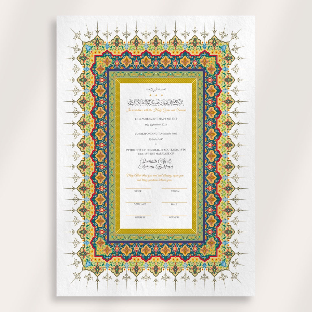 Nikkah Certificate Nikkahnama Nikahnama Islamic Wedding Certificate ...