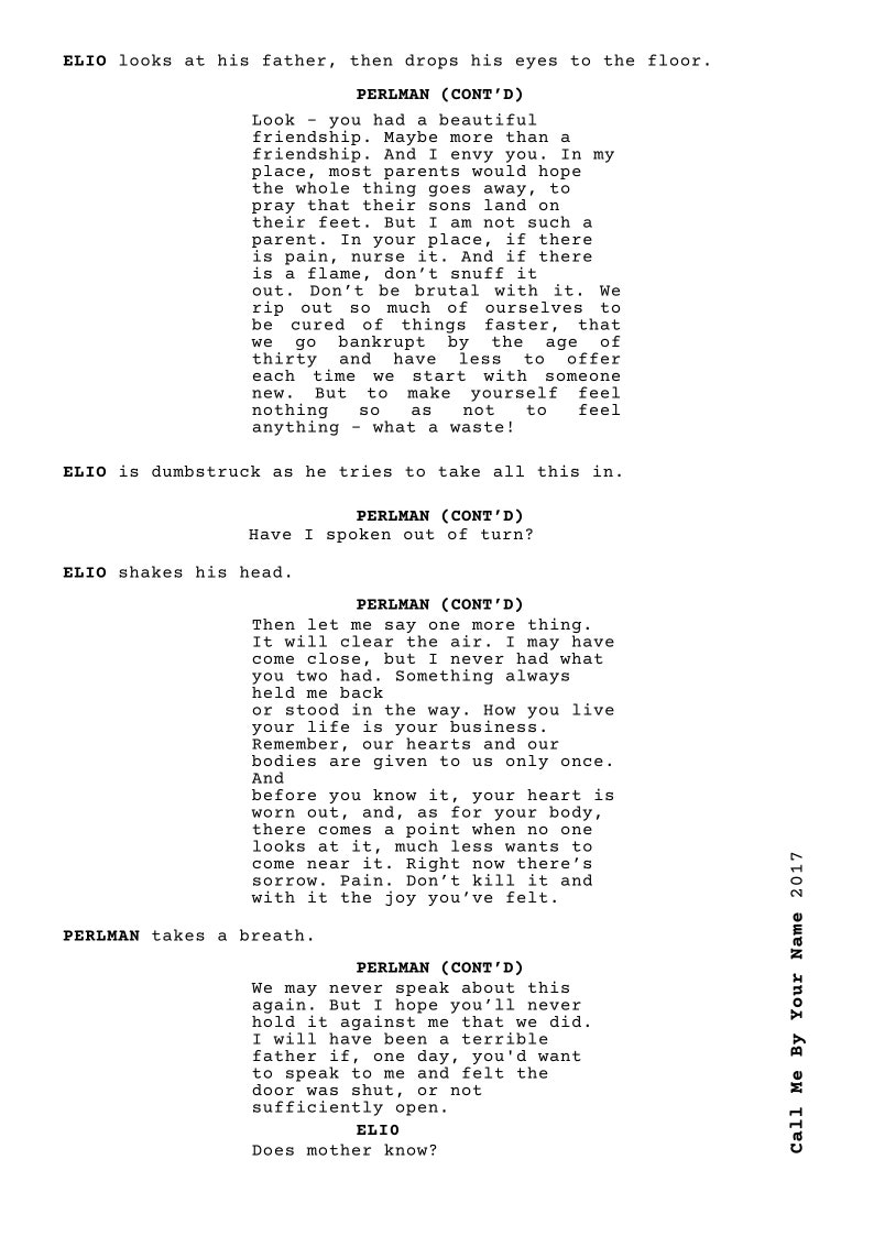 Digital Download - Perlman Monologue Call Me by Your Name Screenplay ...
