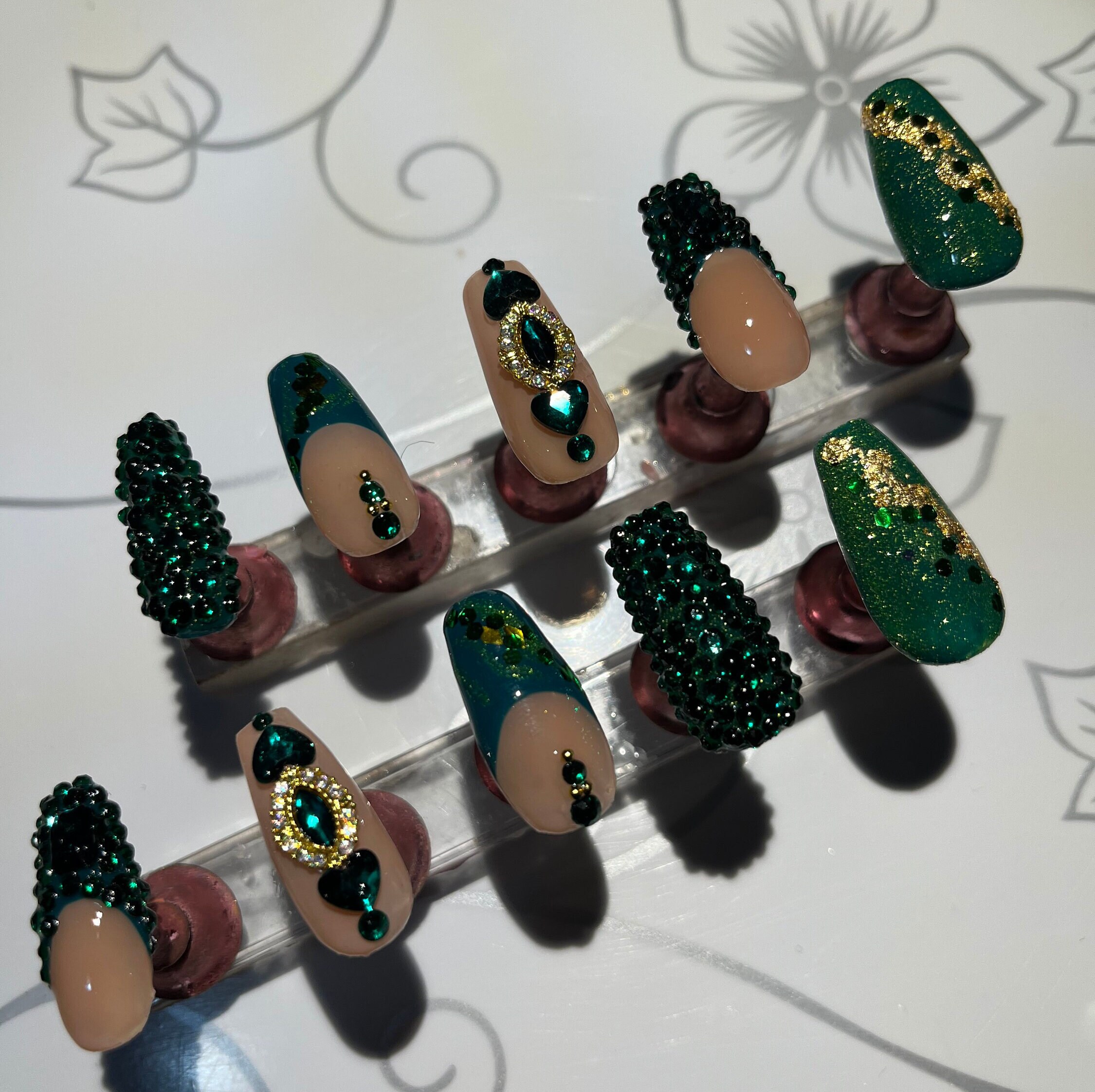 Ready to Ship Medium Length Size Small/medium Emerald Press on Nails ...