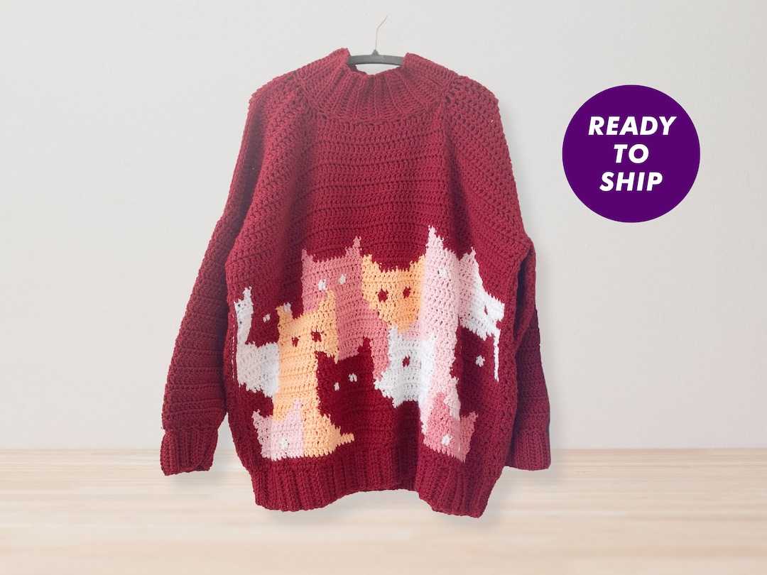 Graphgan Crochet Cat Pullover Sweater Oversized Fit Soft - Etsy