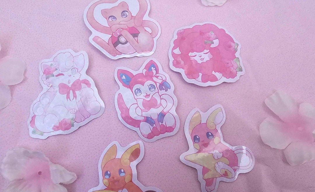 Pokémon Hearts and Roses Stickers Mew Sylveon Wooloo Alolan Vulpix ...