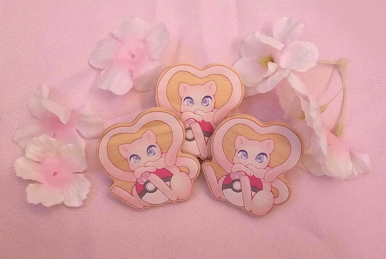 Pokémon Hearts and Roses Wooden Enamel Pins W/ FREE Sticker | Mew ...