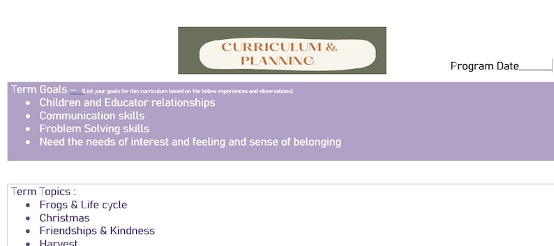 Curriculum & Planning Template EYLF V.2.0 Editable - Etsy
