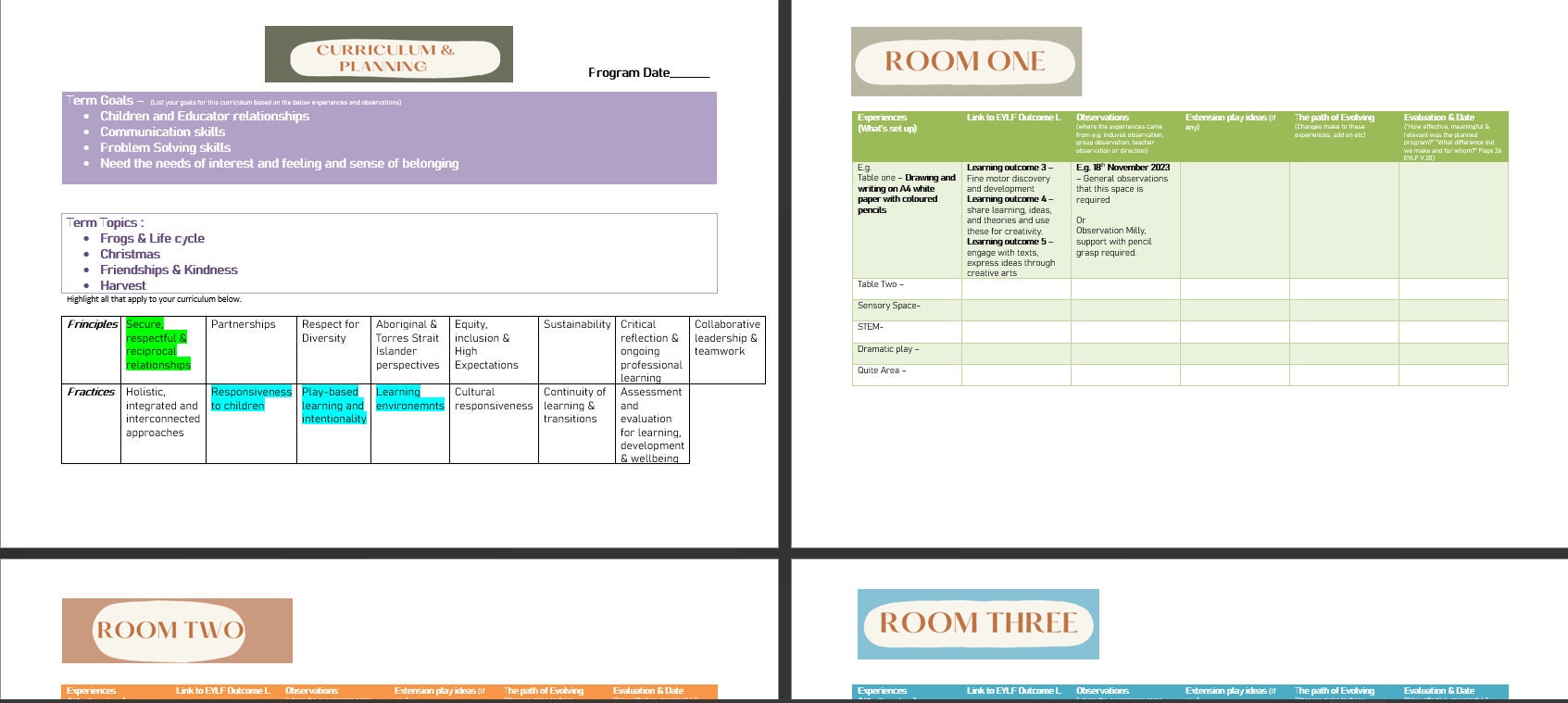 Curriculum & Planning Template EYLF V.2.0 Editable - Etsy