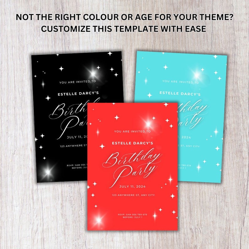 Editable Starry Night Birthday Invitation Template, Printable Birthday ...