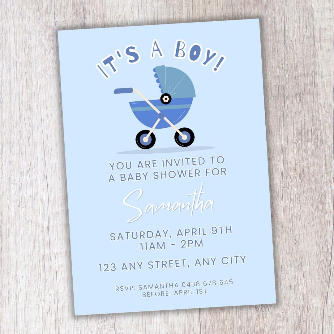 Editable Boy Baby Shower Invitation Template, Printable Baby Shower ...