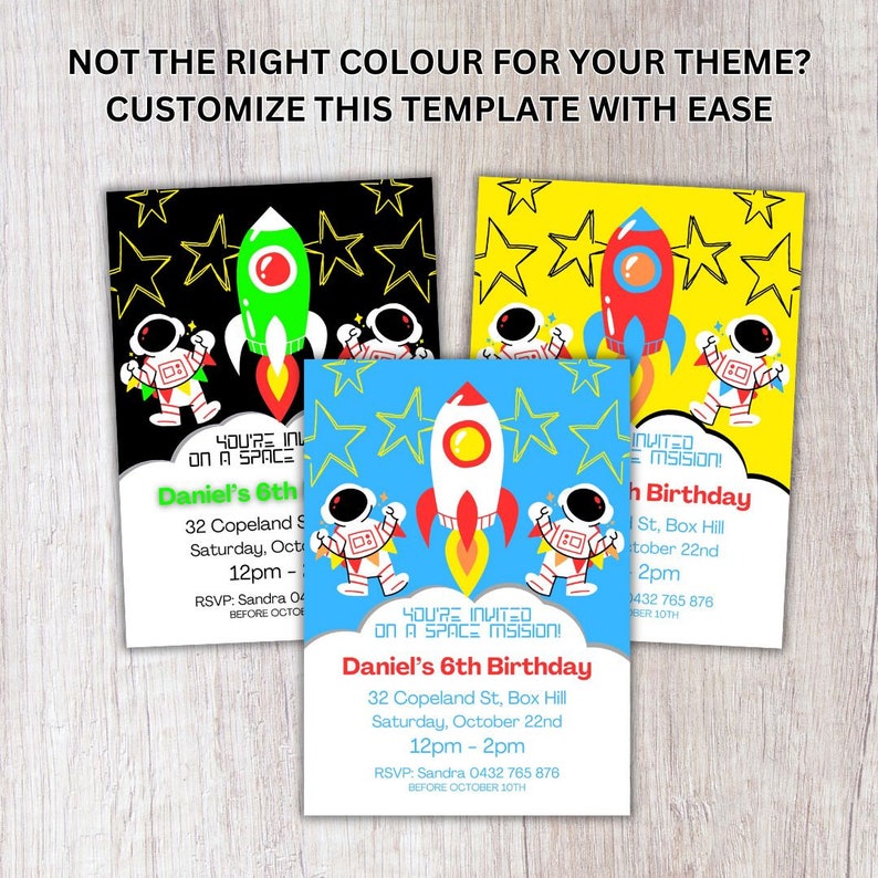 Editable Space Mission Birthday Invitation Template, Printable Birthday ...