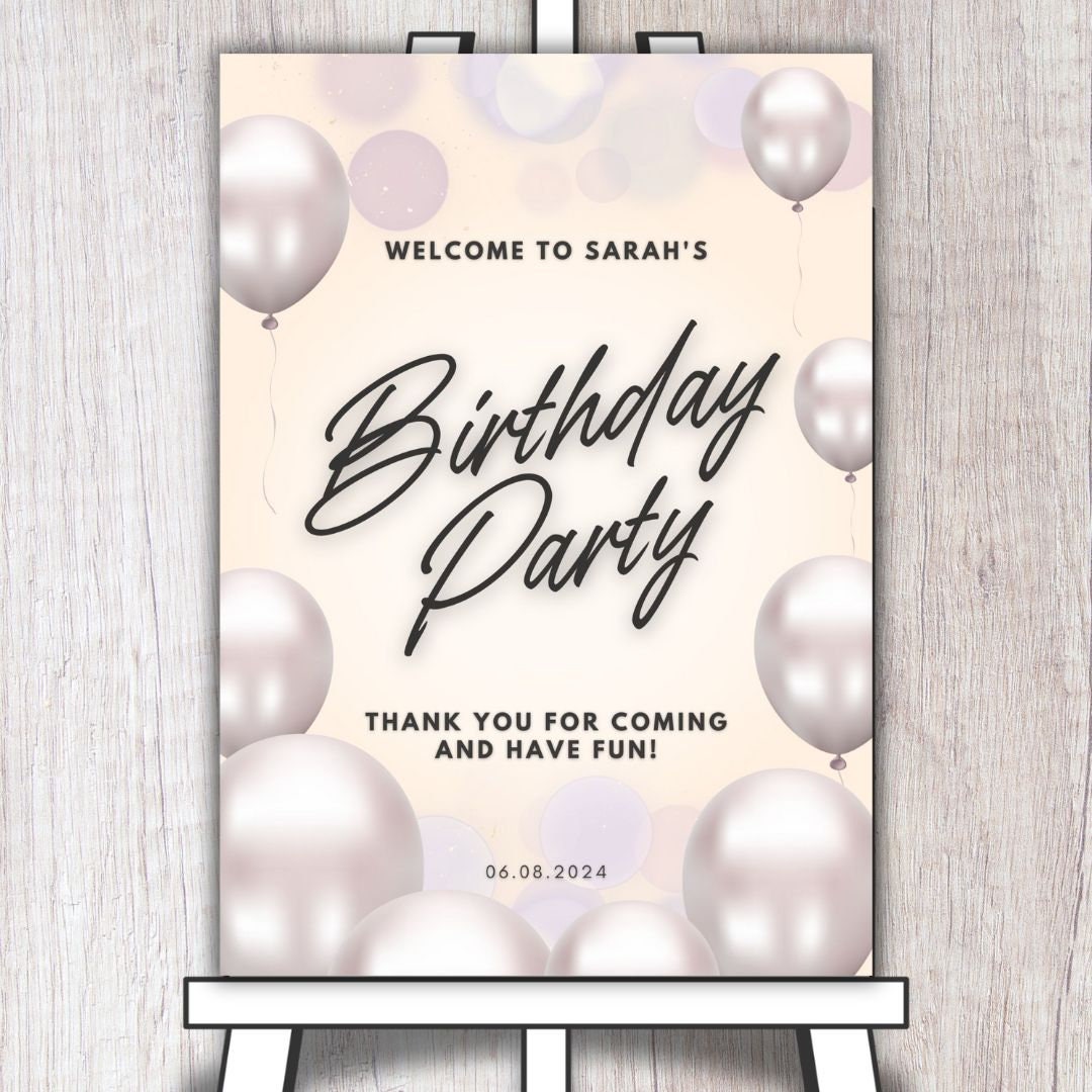 Editable Silver Balloon Birthday Sign Template, Printable Birthday Sign ...