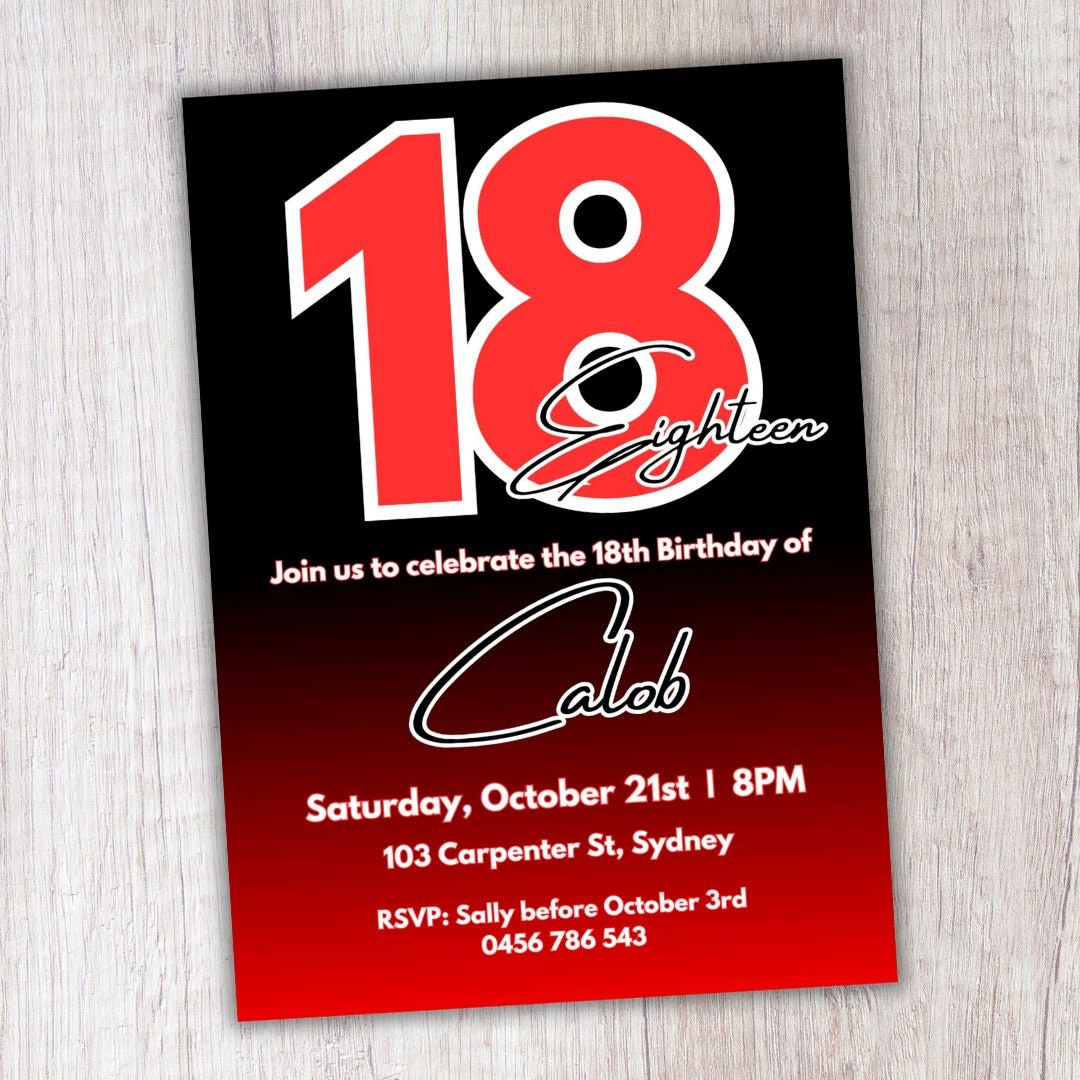 Editable 18 Red Birthday Invitation Template, Printable Birthday ...