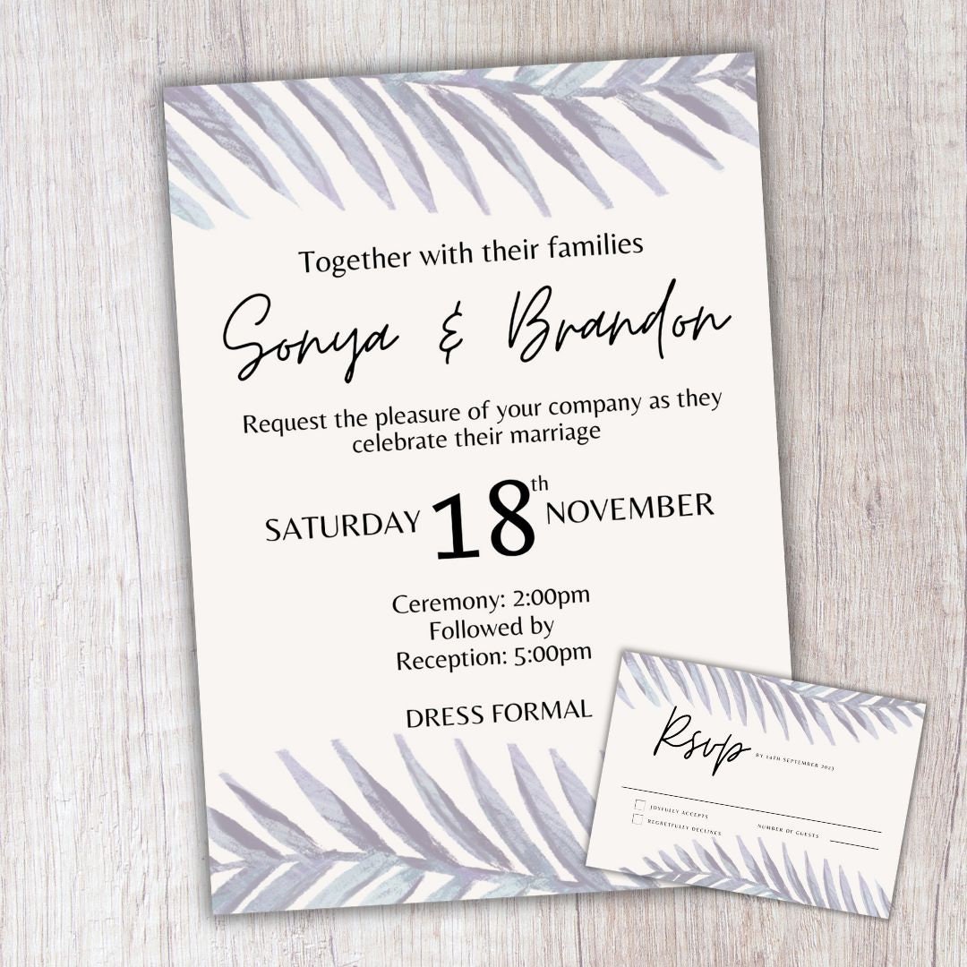 Editable Fern Wedding Invitation & RSVP Template, Printable Wedding ...