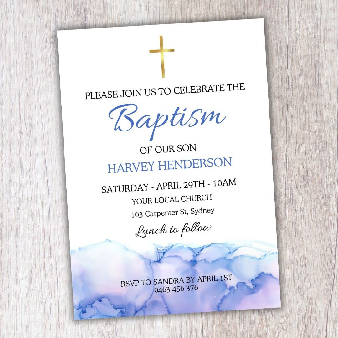 Editable Blue Baptism Invitation Template, Printable Baptism ...