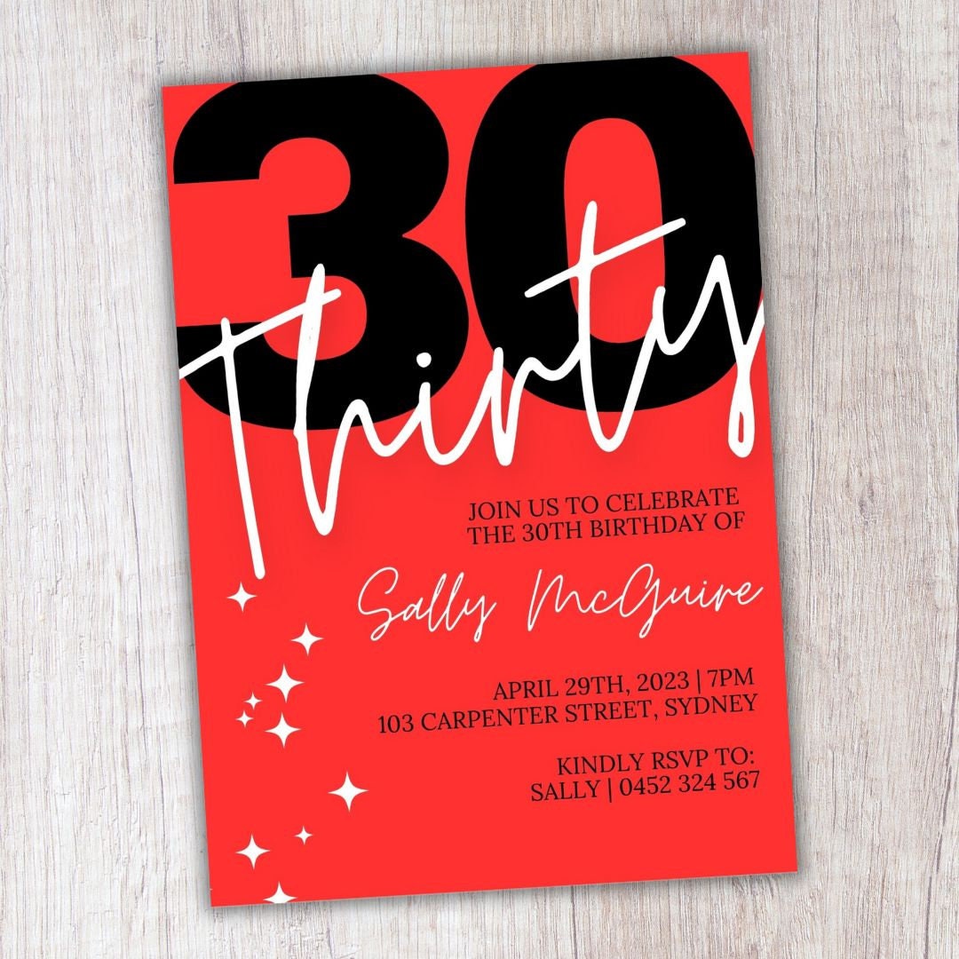 Editable Red, Black & White Birthday Invitation Template, Printable ...