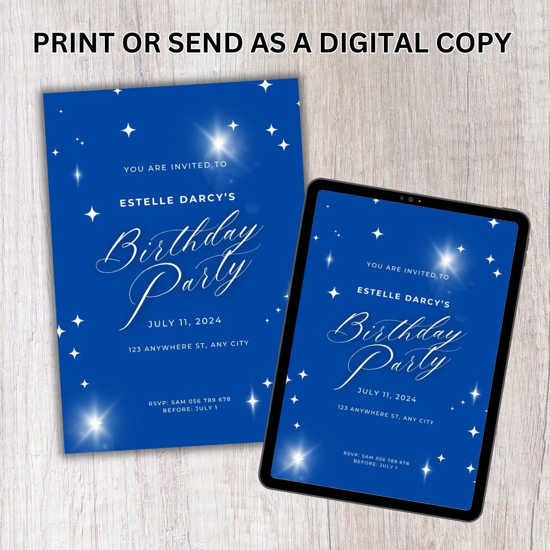 Editable Starry Night Birthday Invitation Template, Printable Birthday ...