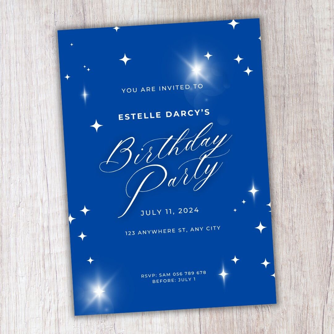 Editable Starry Night Birthday Invitation Template, Printable Birthday ...