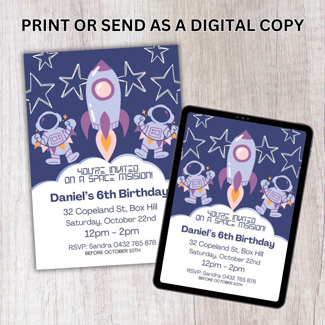 Editable Space Mission Birthday Invitation Template, Printable Birthday ...