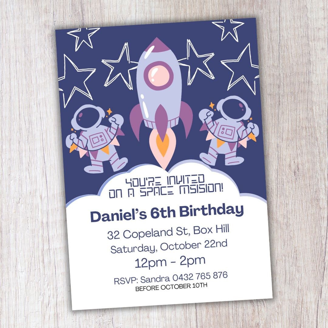Editable Space Mission Birthday Invitation Template, Printable Birthday ...