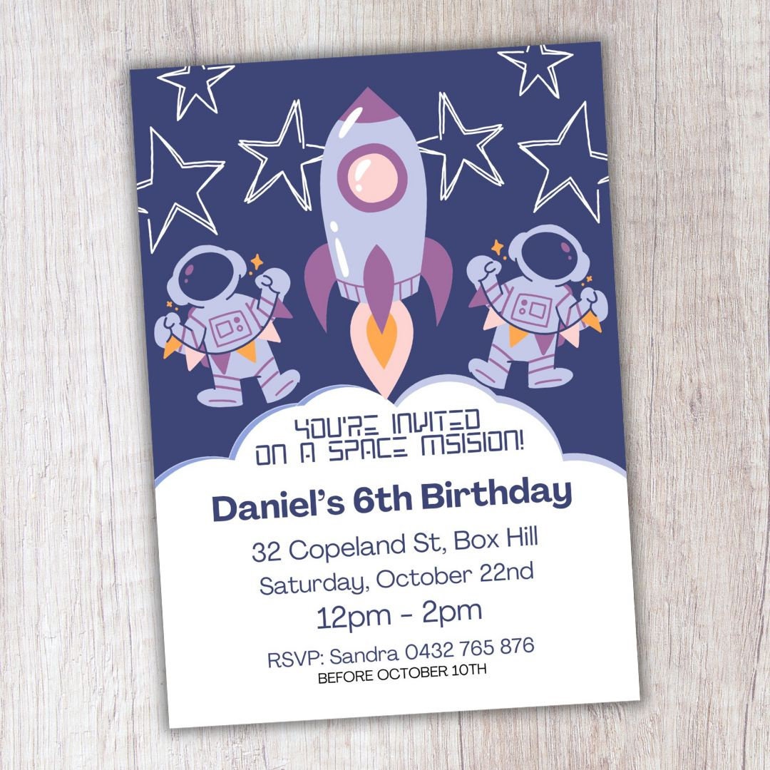 Editable Space Mission Birthday Invitation Template, Printable Birthday ...