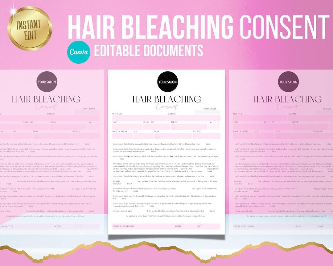 Hair Bleaching EDITABLE Form, Hair Stylist Consent Forms, Hair Salon ...