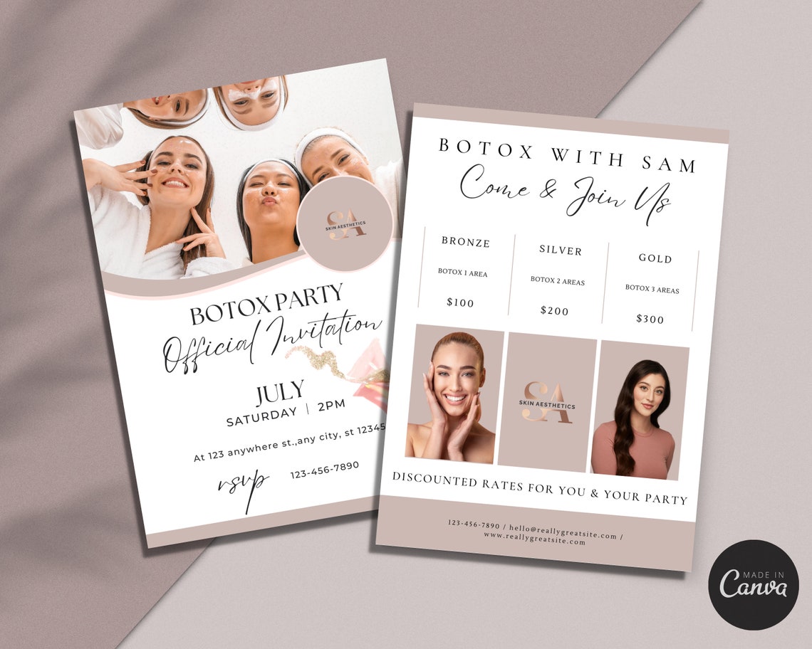 Botox Party Flyer, Botox Party Invitation, Small Business Beauty Branding, Botox Party Invite ...