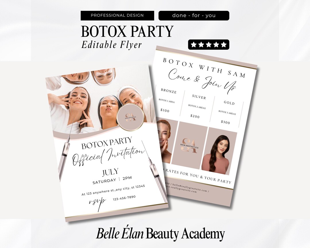 Editable Botox Party Invitation Template: Small Business Branding ...