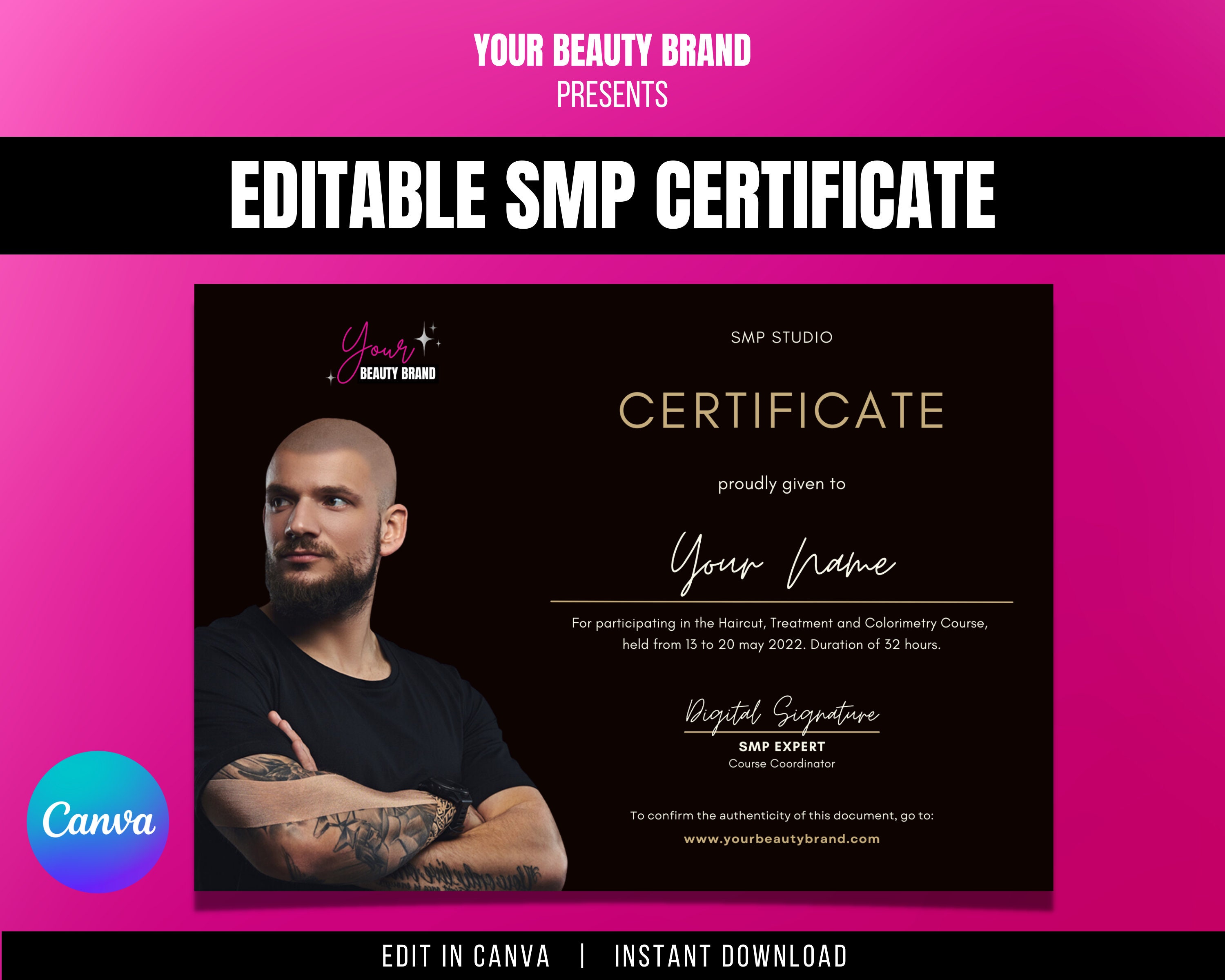Scalp Micropigmentation Certificate, SMP, Certificate, PMU Diploma, Qualification, Add Your Logo ...