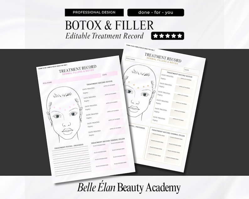 Botox & Dermal Filler Treatment Record: Editable Client Forms (canva ...