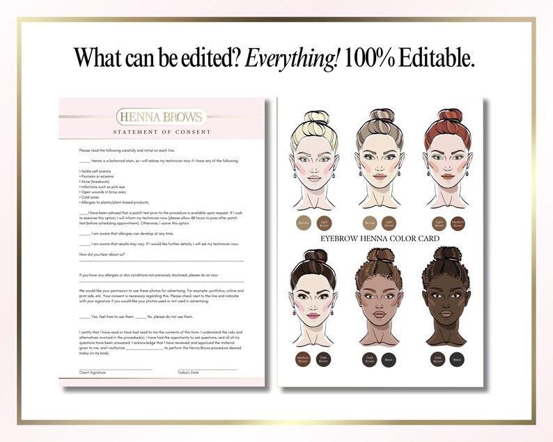 Editable Henna Brow Tinting Consent & Color Chart: Canva Template - Etsy