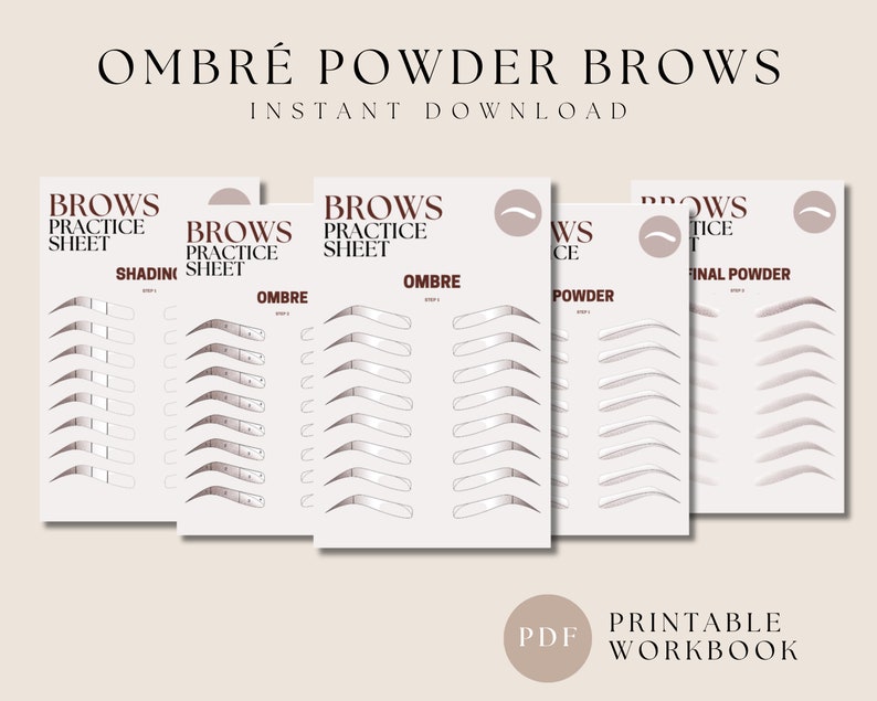 Ombre Powder Brow Practice Sheets, PMU Shading Guide, Printable Workbook, Student Brow Practice ...