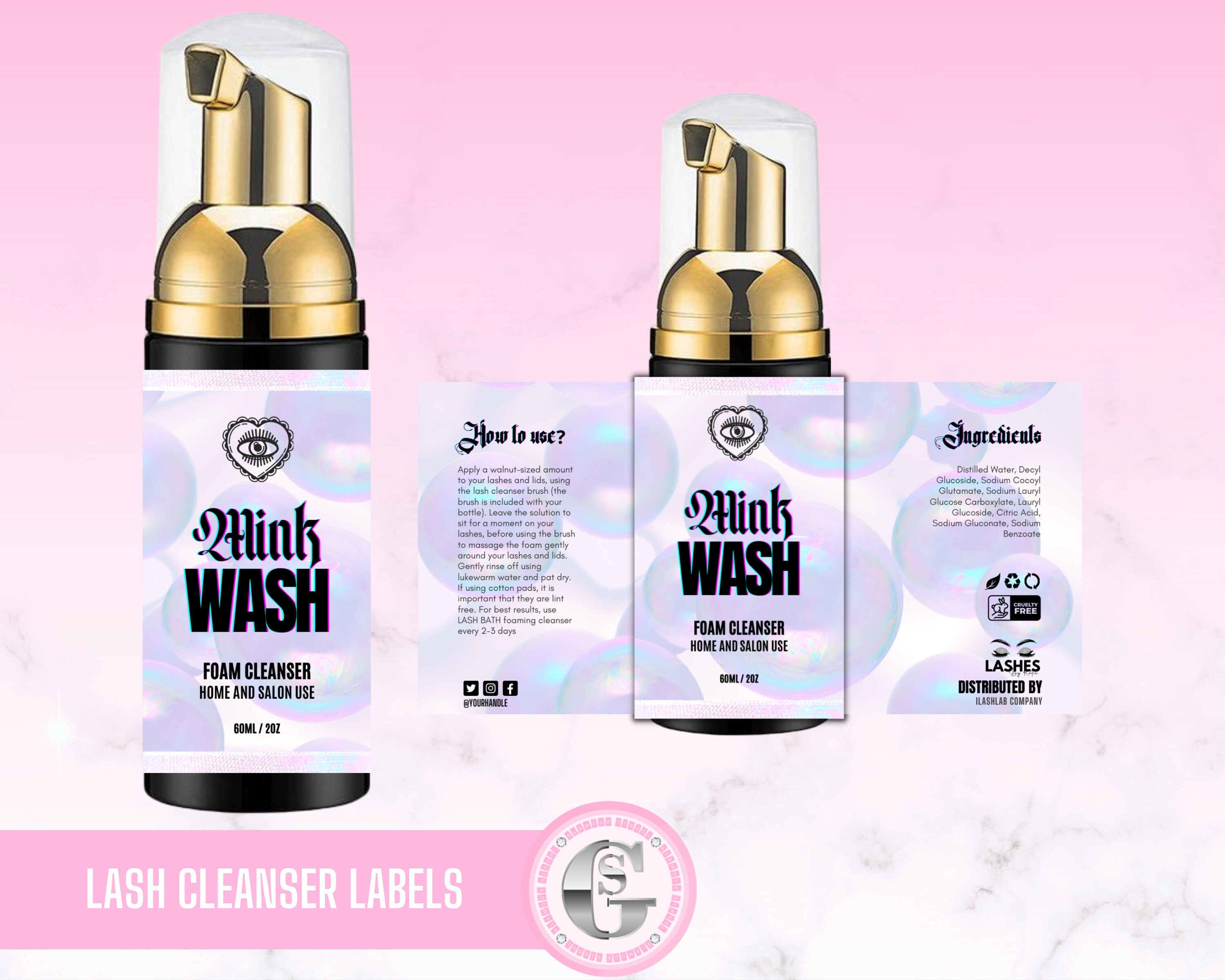 Lash Foam Labels, Lash Cleanser, DIY, Lash Shampoo Label, Lash Bath ...
