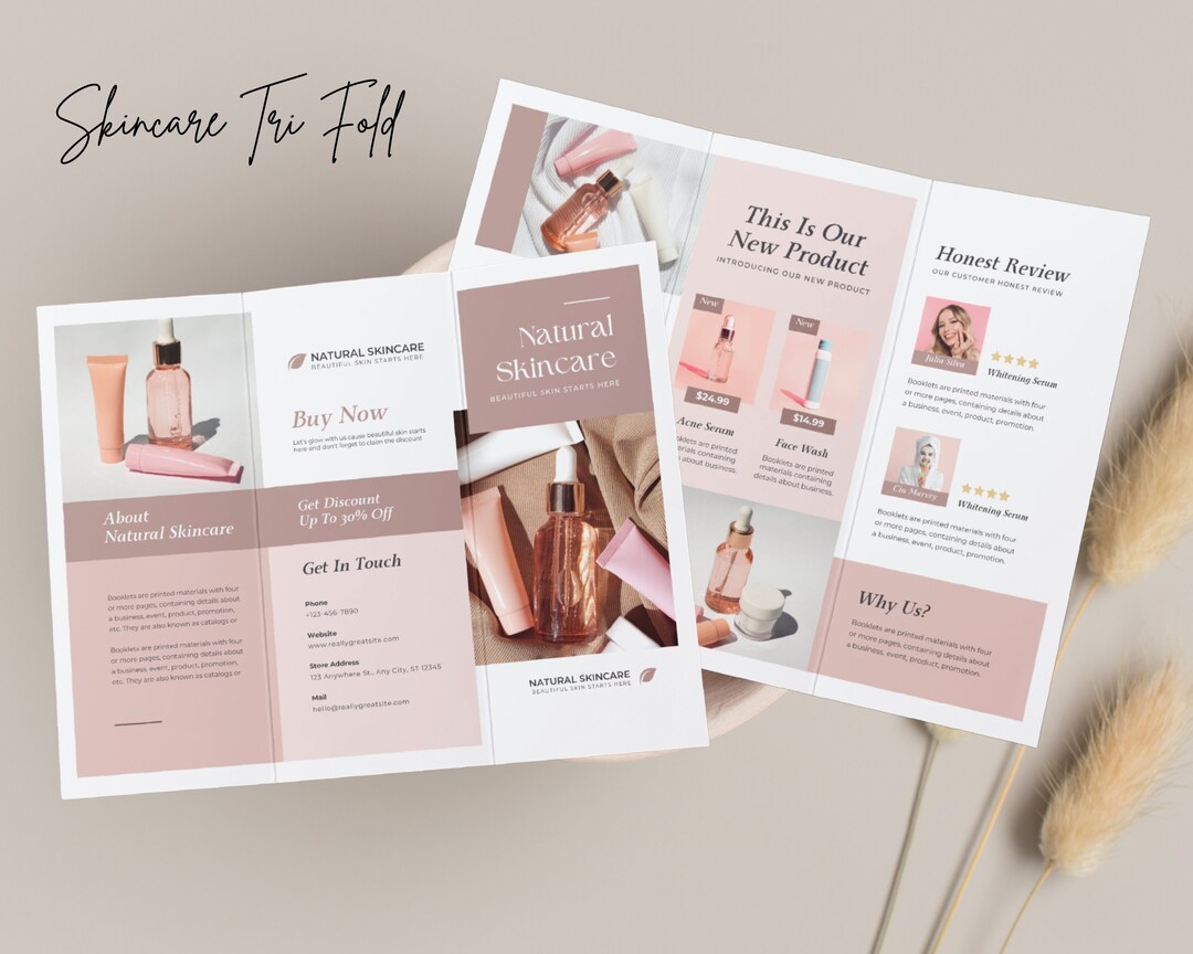 Tri Fold Brochure for Skincare Beauty Services Flyer - Etsy
