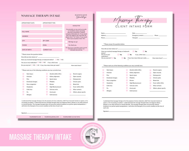 Massage Therapy Consent Forms, Massage Forms, Small Business Beauty ...