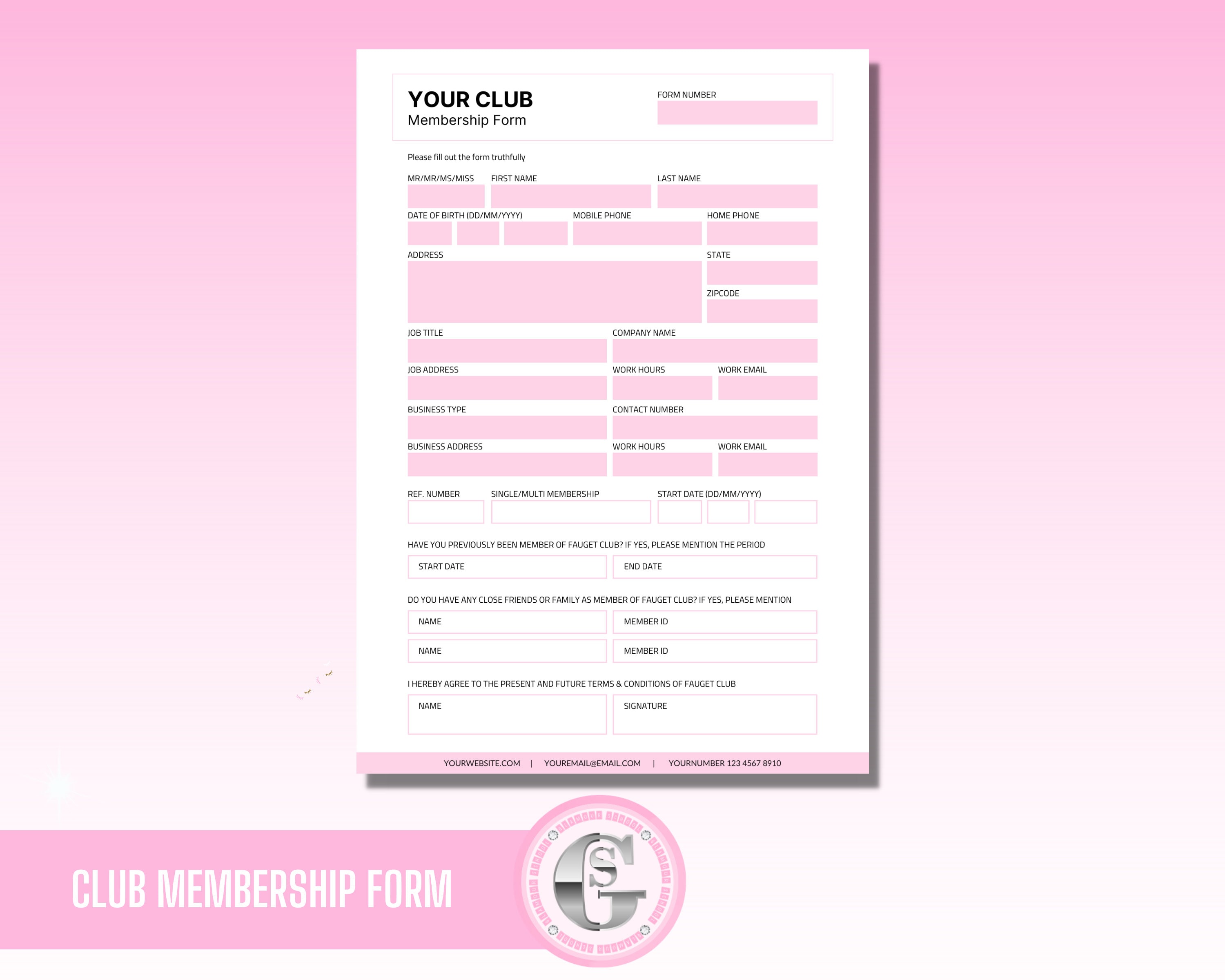Club Membership Form, Club Member Application, Small Business Beauty ...