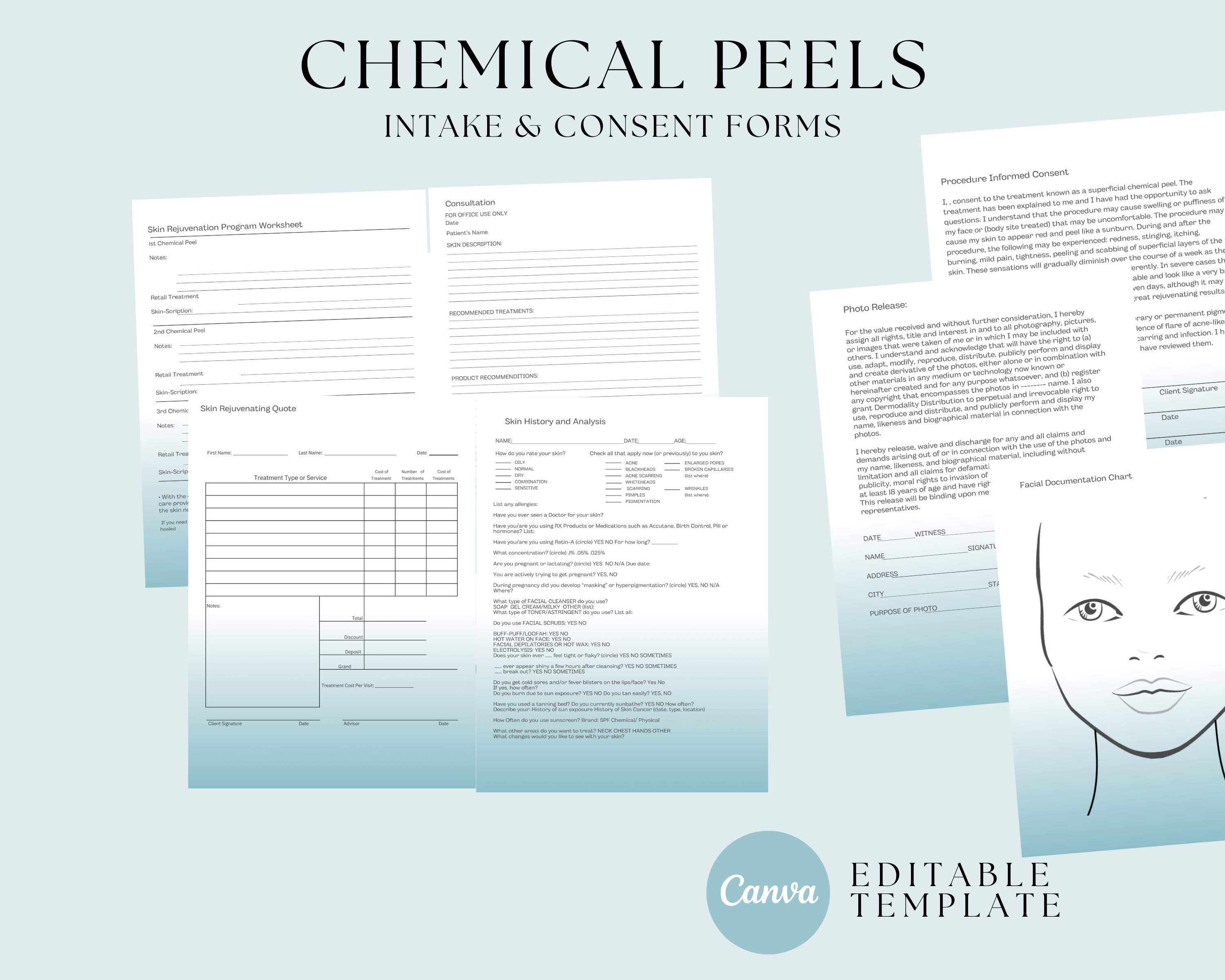 Chemical Peels Consent Forms, Chemical Peels Client Record, Skin Peels ...