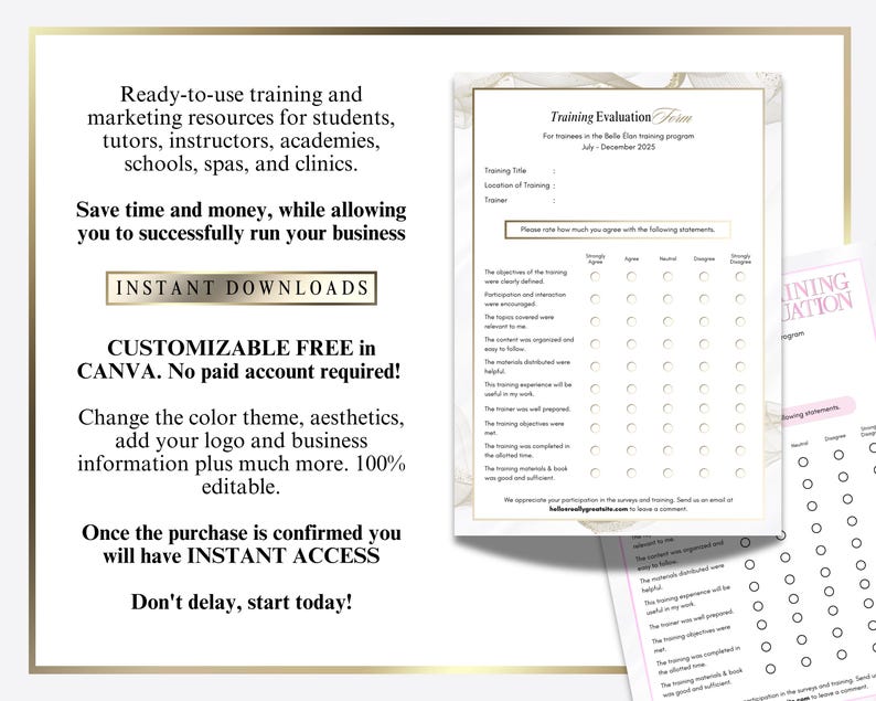 Training Evaluation Forms, Student Training Assessment Sheet, Editable ...