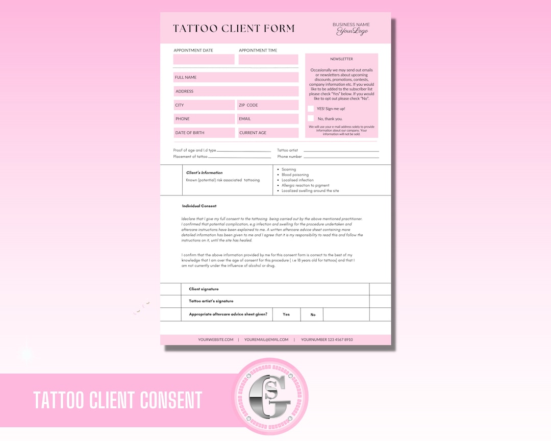 Tiny Tattoo Client Consent, Tattoo Record Forms, Small Business Beauty ...