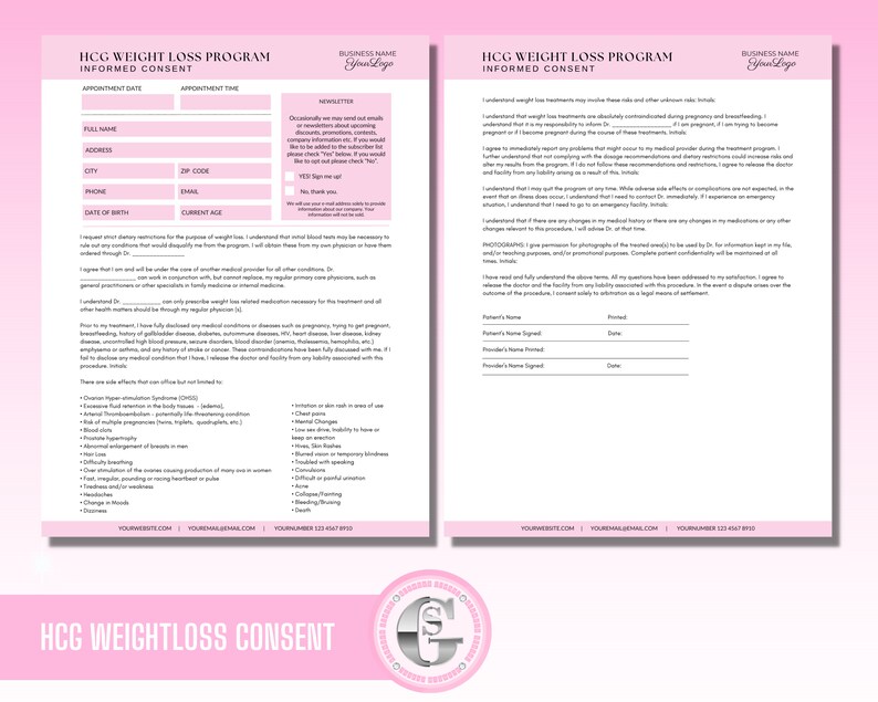 HCG Weightloss Consent Forms, HCG Weight Loss Intake Forms, Medispa ...