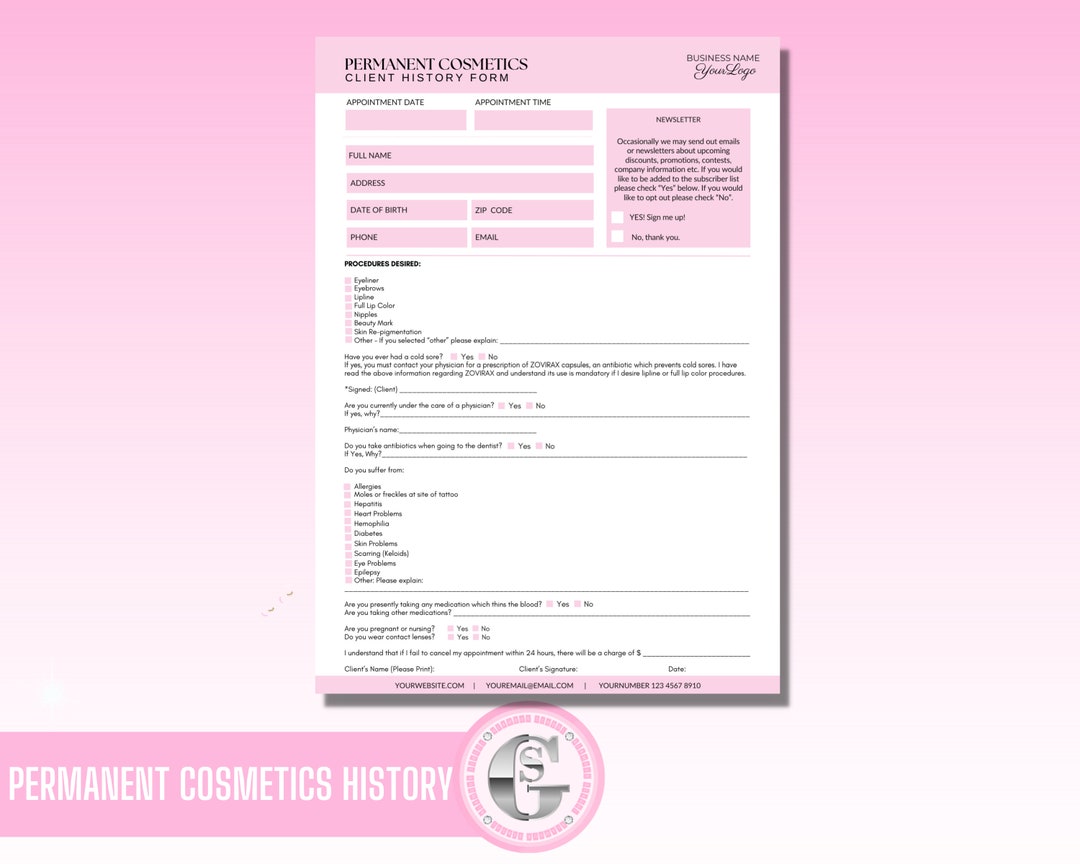 PMU Consent Form, Permanent Cosmetic Procedure Forms, Client Intake ...