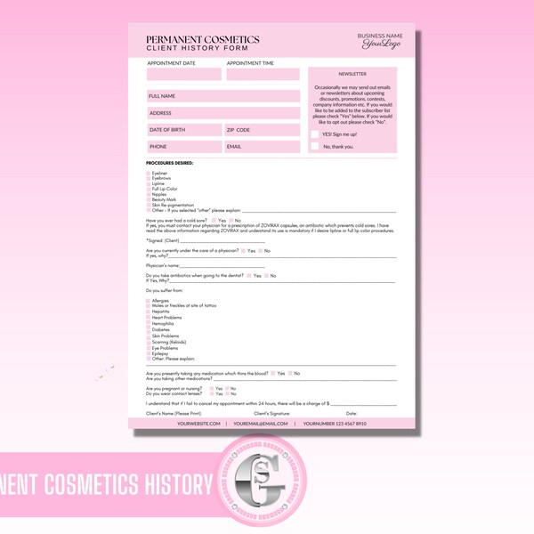 Client Intake Form Makeup Artist - Etsy UK