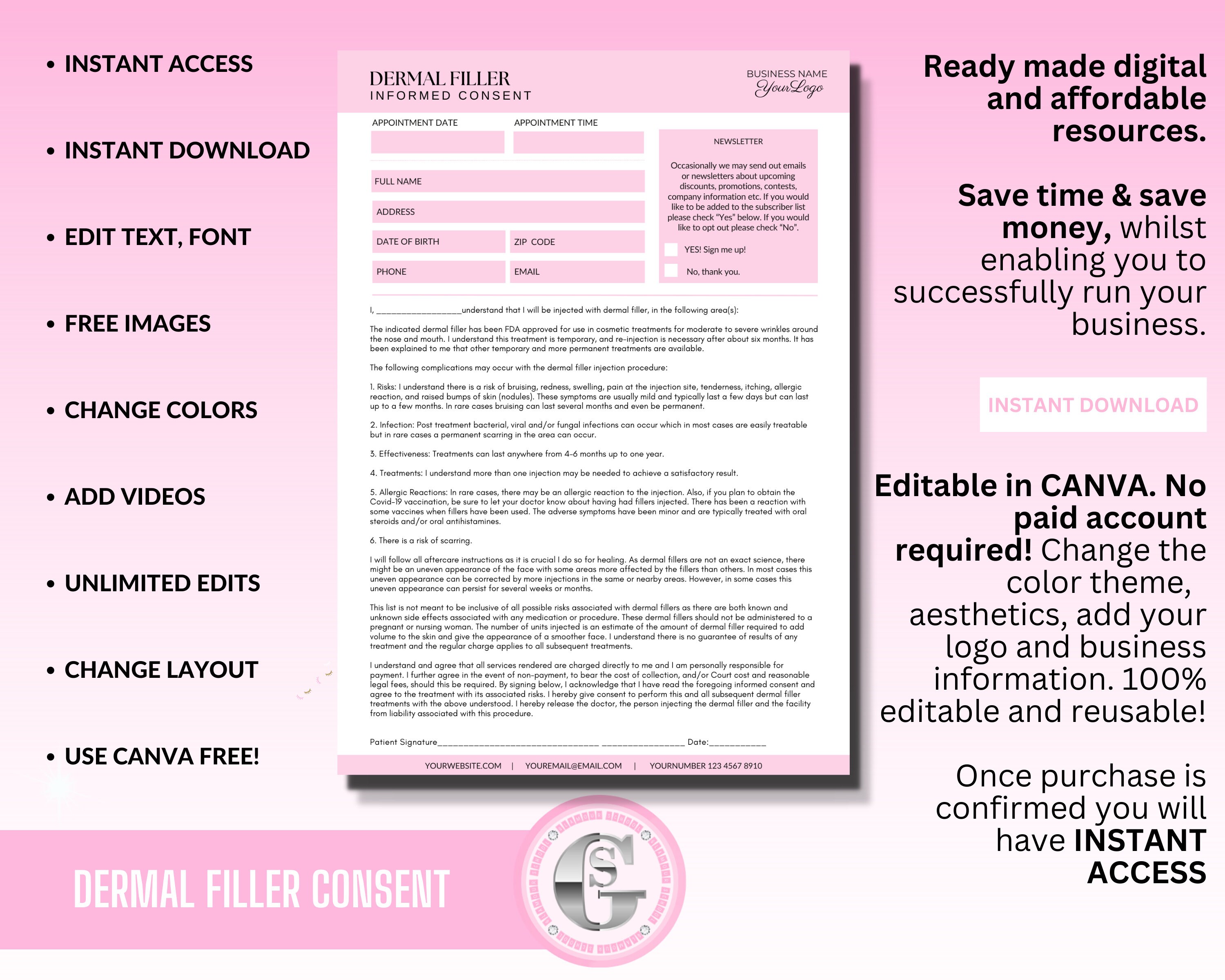 Dermal Fillers Consent Form, Dermal Fillers Intake, Small Business ...