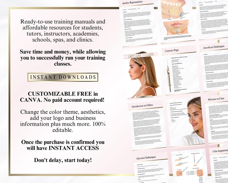 Dermal Fillers Training Manual: Hyaluronic Acid Injections, Editable in ...