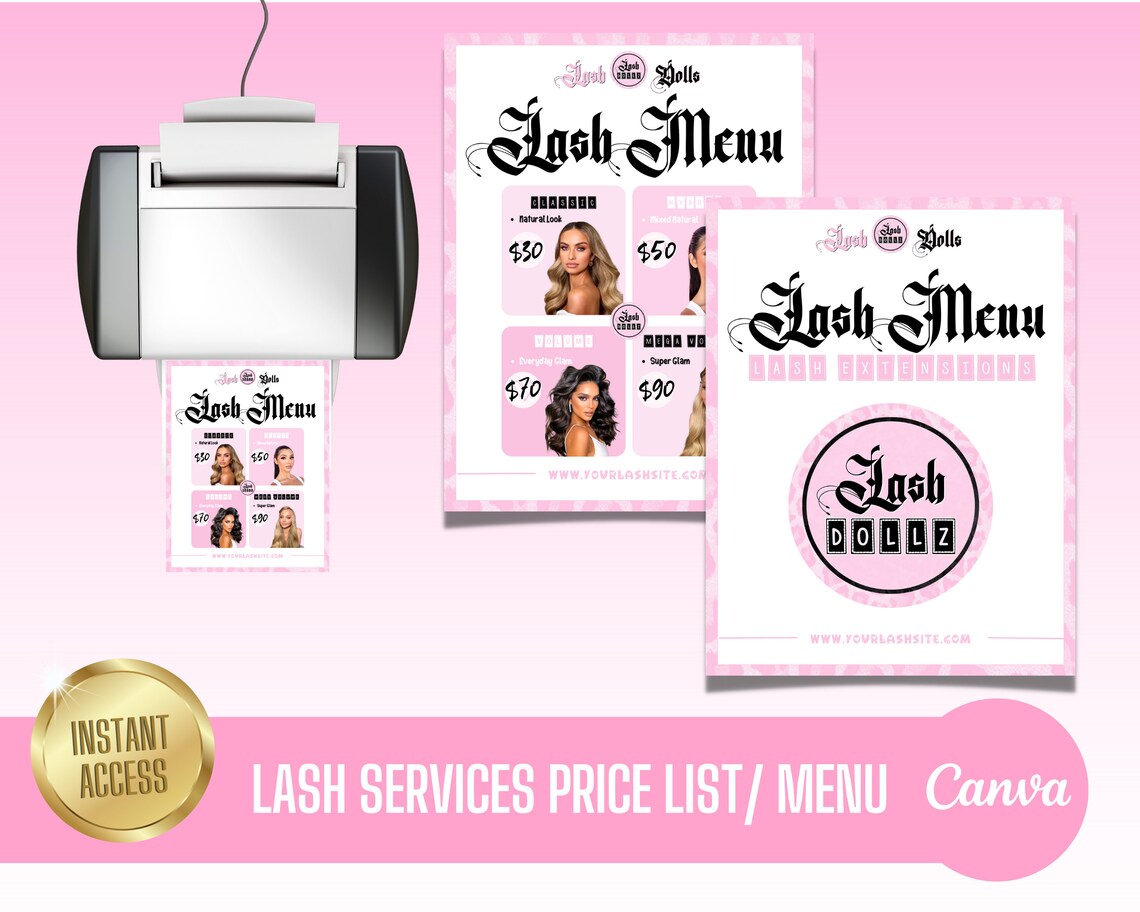 Lashes Menu, Extensions Tech Price List, Lash Tech Services, Y2K Flyer ...