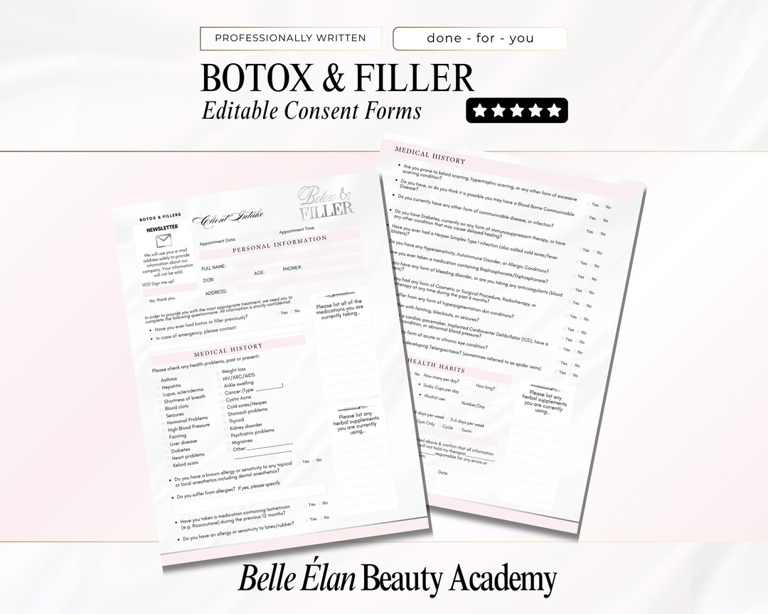 Editable Botox & Fillers Consent Forms: Client Intake Template - Etsy