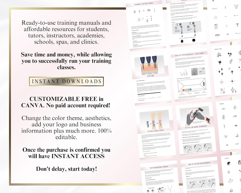Fineline Tattoo Training Manual: Editable Canva Template (200 Pages ...
