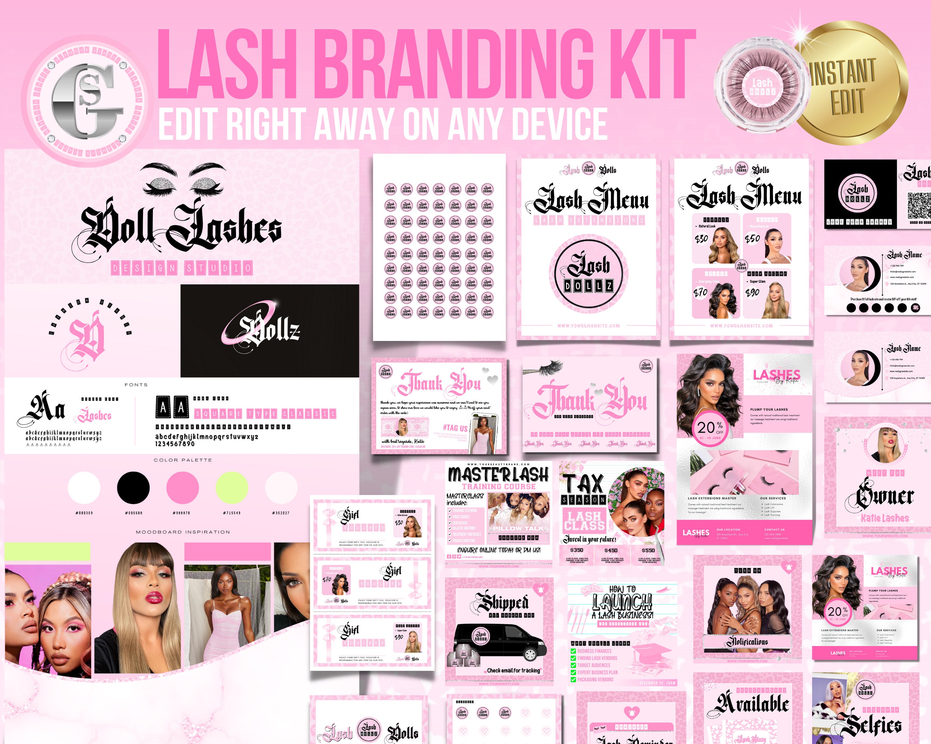 Lash Tech Branding Kit, Lash Logo Set, Lash Business, DIY, Lash ...