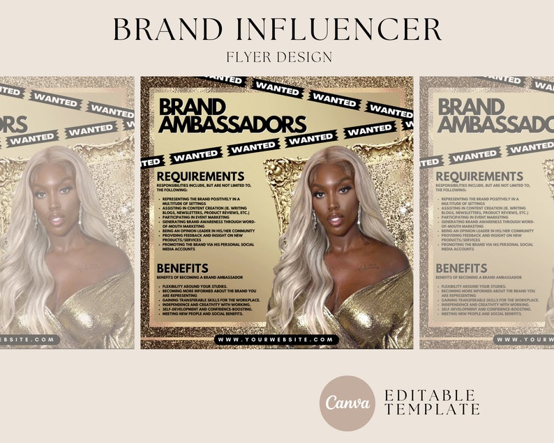 Gold Brand Ambassador WANTED Flyer, Instagram Flyer, Brand Influencer ...