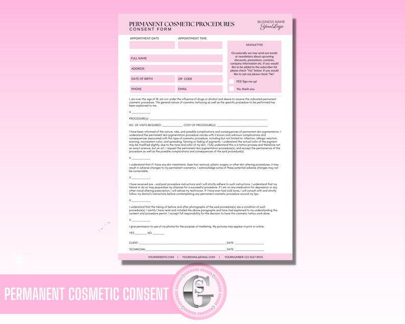 PMU Consent Form, Permanent Cosmetic Procedure Forms, Client Intake ...