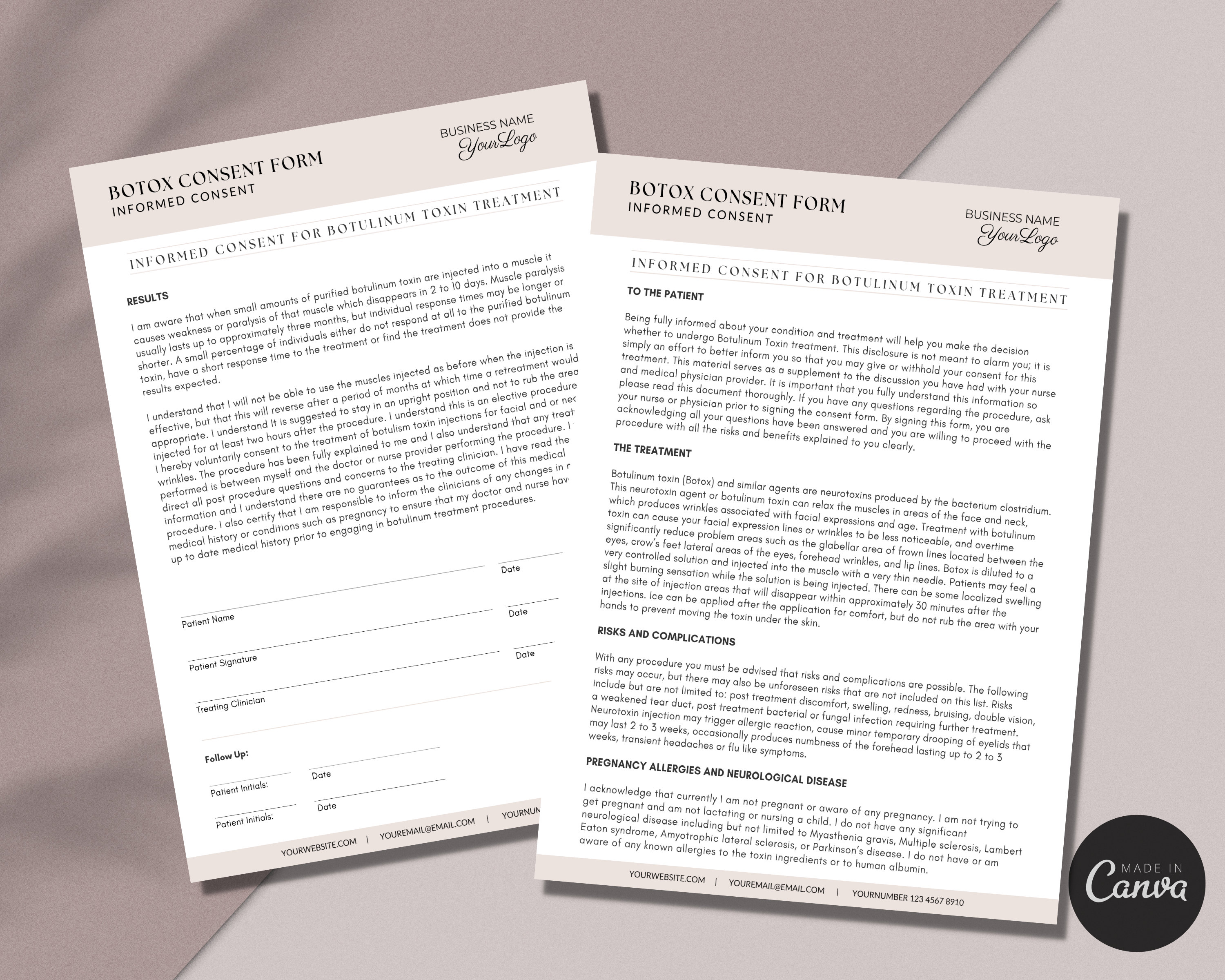 Botox Informed Consent Forms & Aftercare Card, Editable Canva Templates ...